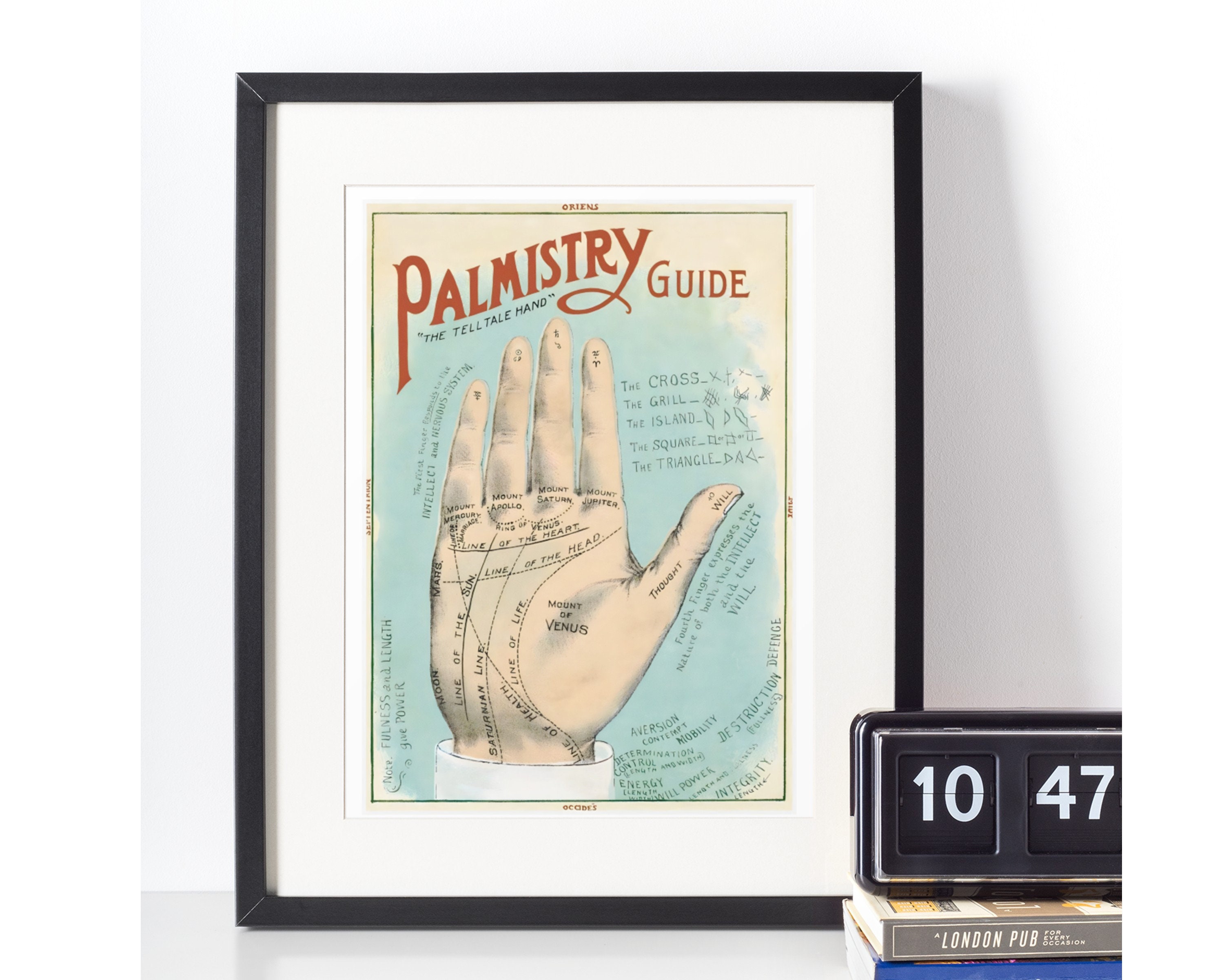 Vintage Palmistry Print, Palm Reading Fortune Teller Divination ...