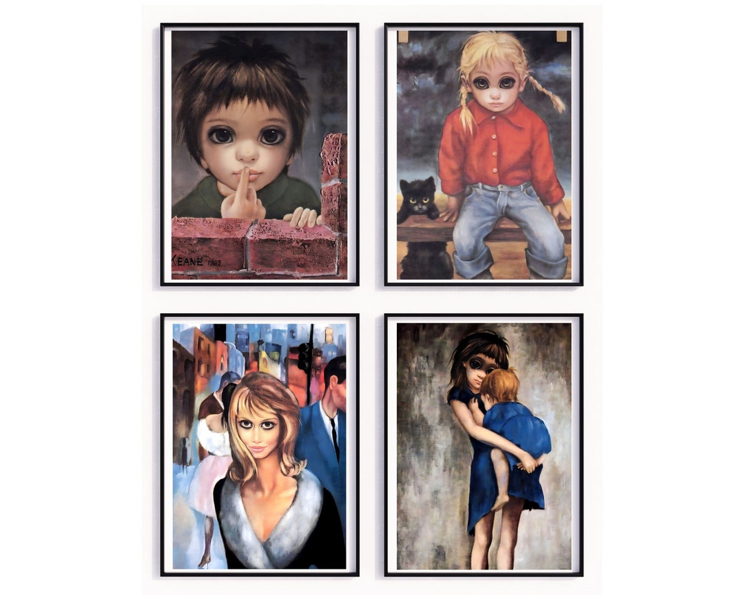 Set of 4 Big Eye Prints, Kitsch Mid Century Modern, Vintage Wall Art ...