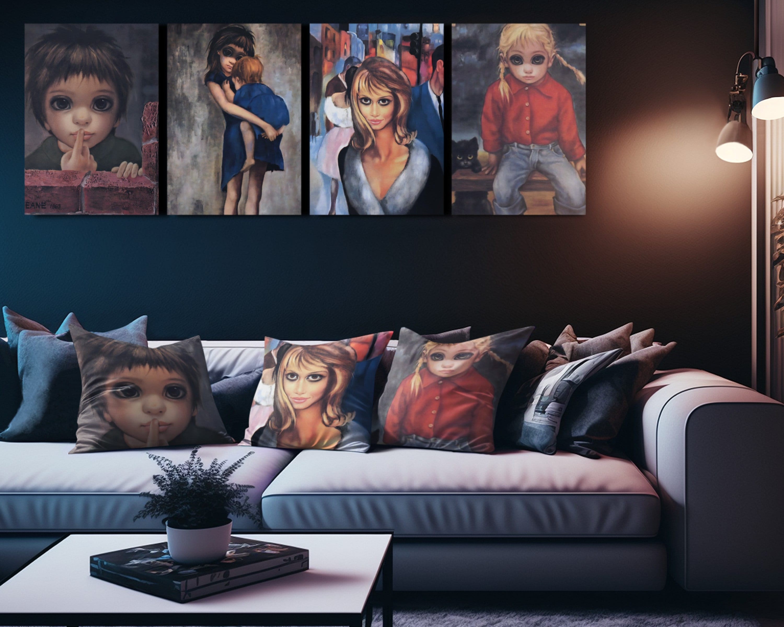 Set of 4 Big Eye Prints, Kitsch Mid Century Modern, Vintage Wall Art ...