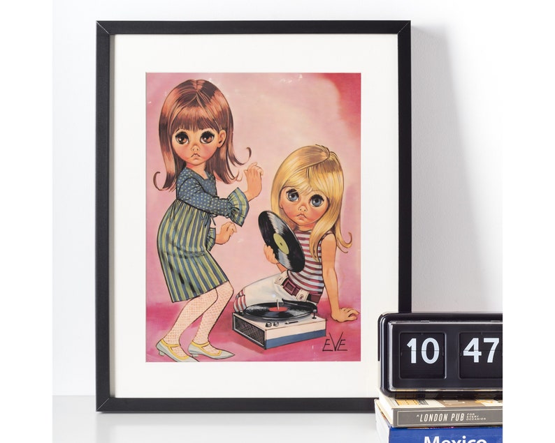 Vintage Kitsch Print, Big Eyes, Mid Century Modern Retro Art, Vintage ...