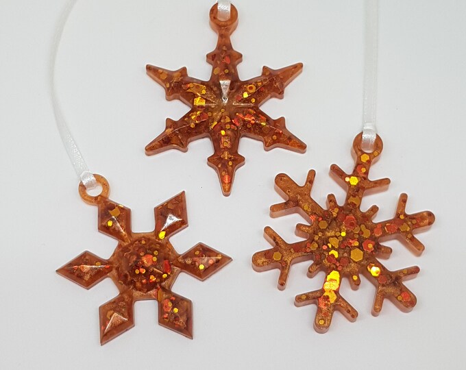 Snowflake Christmas Tree Ornaments Set of 3, Resin Snowflake Christmas ...