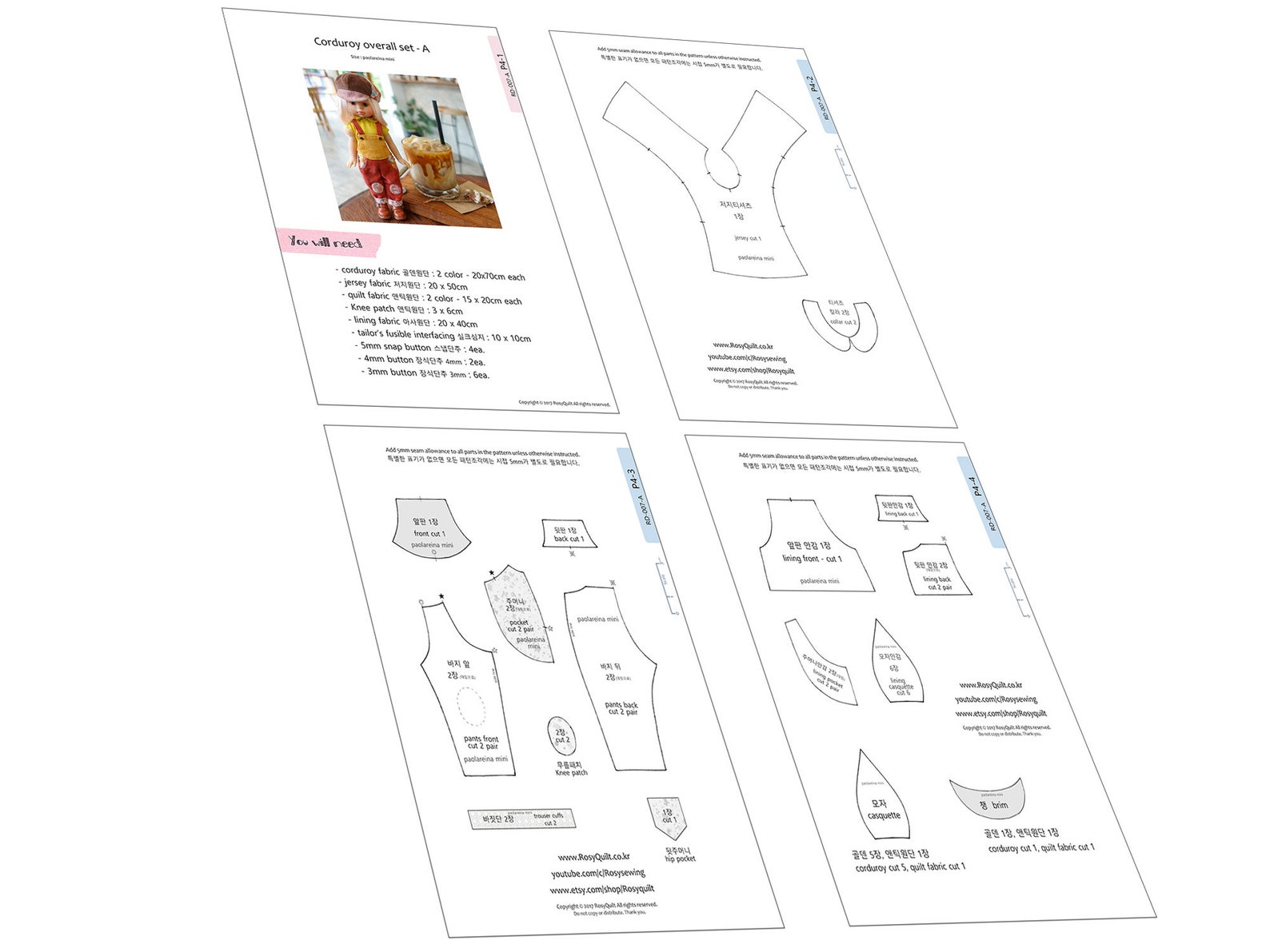 PDF Doll Clothes Pattern : Overall Set / Paola Reina Mini - Etsy