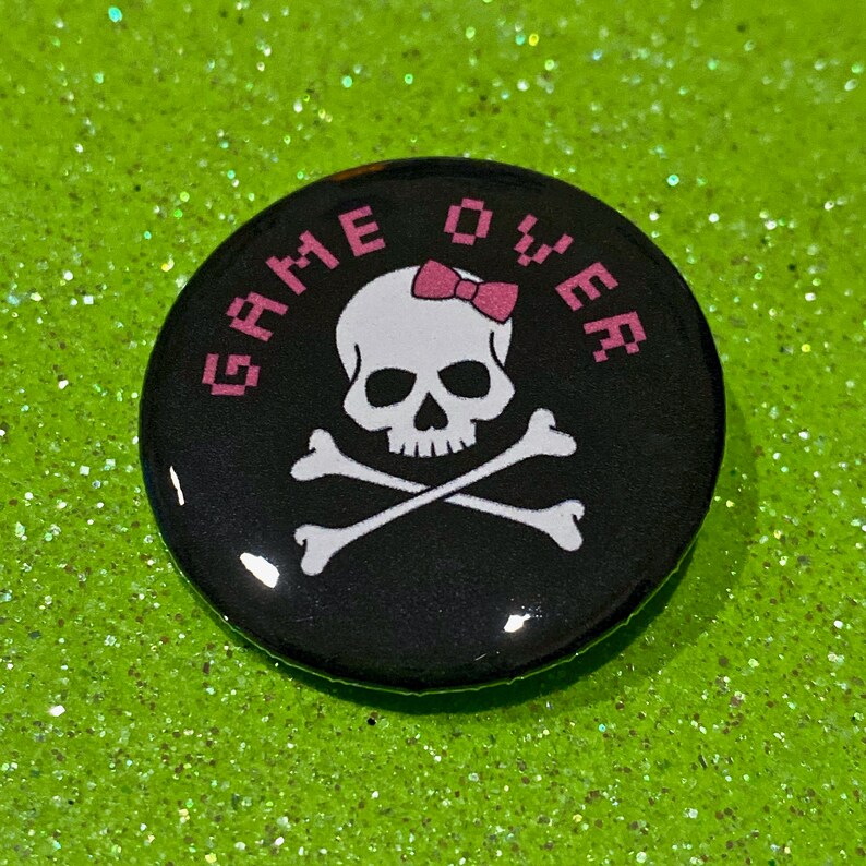 Pink Game Over Skull Pin - Etsy