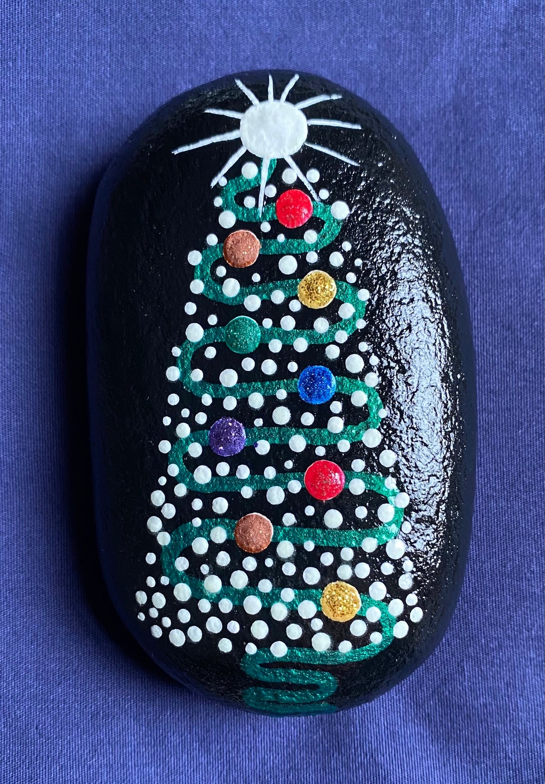 Christmas Tree Painted Rock, Holiday Painted Stone, Winter, Garden ...