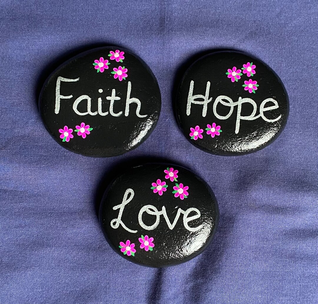 Love, Hope, Faith, Painted Rocks, Word Painted Stones, Set of 3 ...
