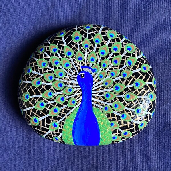 Peacock Painted Rock - Etsy
