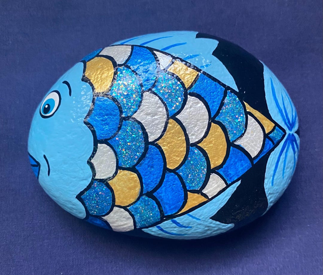 Fish Painted Rock, Fishing Painted Stone, Animals Home Decor and Gifts ...