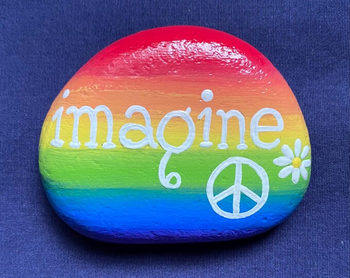 Imagine Painted Rock, Rainbow Painted Stone, Imagine Home Decor and ...