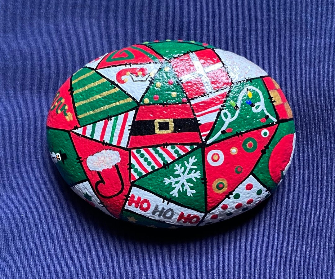 Christmas Painted Rock, Holiday Painted Stone, Seasonal Home Decor and ...
