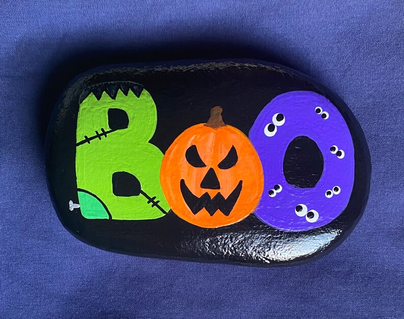 Halloween Painted Rock Boo Painted Stone Holidays Words - Etsy