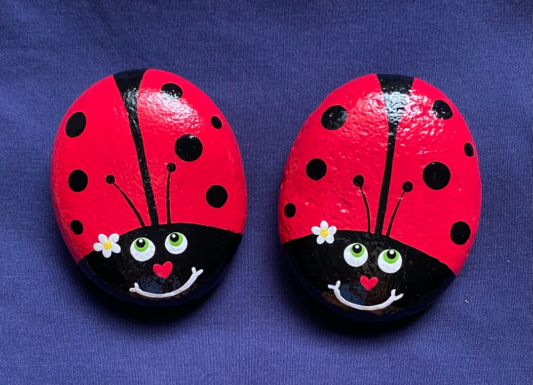 Ladybug Painted Rocks, Bug Painted Stones, Set of 2 Ladybugs, Home ...