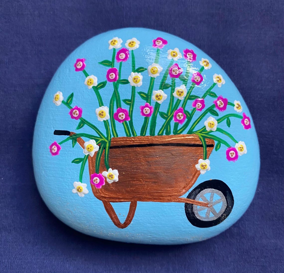 Wheelbarrow Painted Rock: Floral Stone, Flower Decor and Gifts - Etsy
