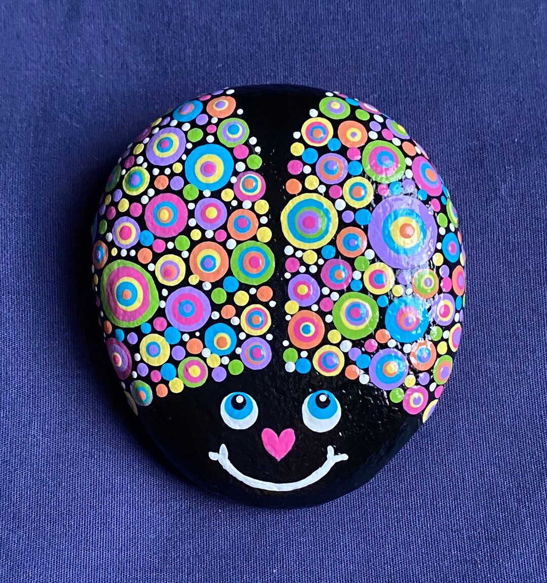 Ladybug Painted Rock, Dotted Bug Painted Stone, Ladybugs Home and ...