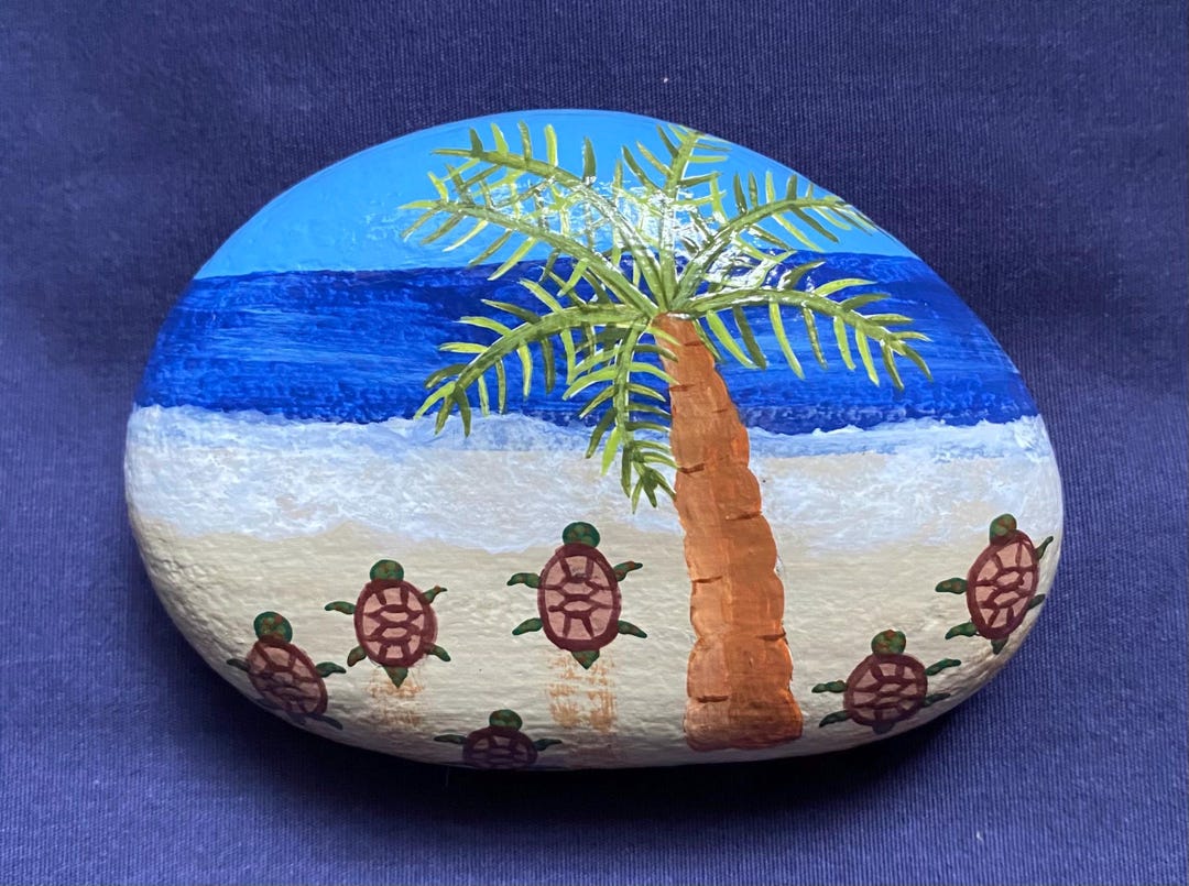Sea Turtle Painted Rock, Animal Painted Stone, Turtle Paperweights ...