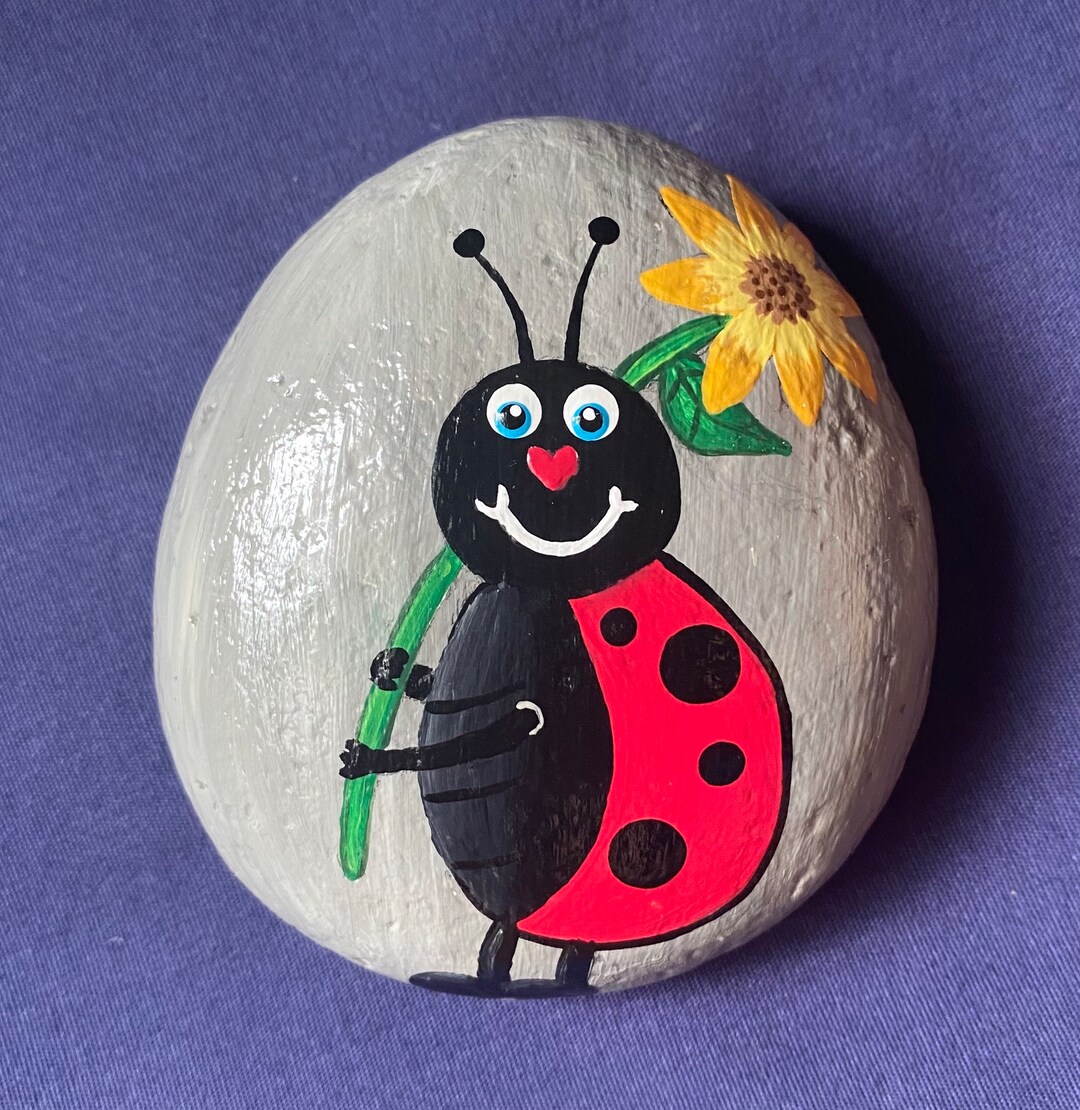 Ladybug Painted Rock, Bug Painted Stone, Ladybugs Home Decor and Gifts ...
