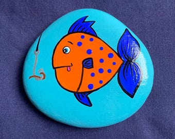 Fish Rock, Hand Painted Rock, Fish Painting, Rock Art, Pond Rock, Silly ...
