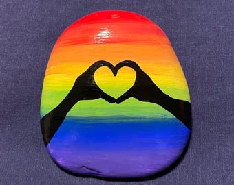 Heart Painted Rock, Rainbow Painted Stone, Heart Hands, Love Home Decor ...