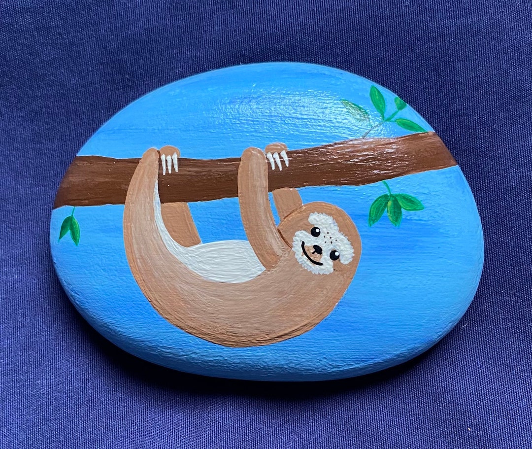 Sloth Painted Rock, Animal Painted Stone, Sloths Home Decor and Gifts ...