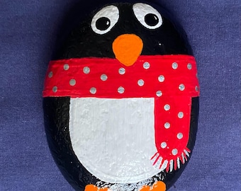 Penguin Painted Rock, Bird Painted Stone, Penguins, Winter, Animals ...