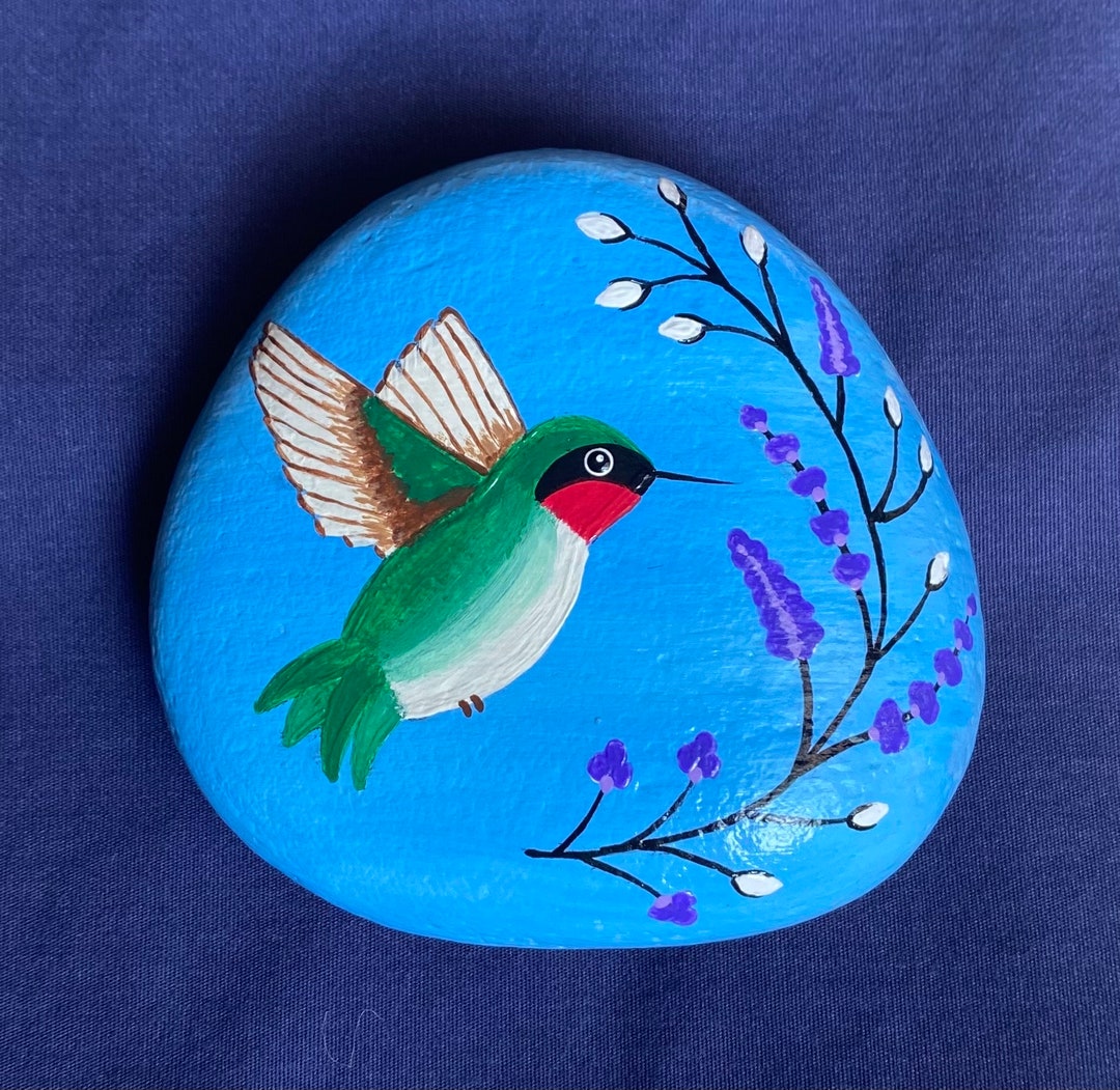 Hummingbird Painted Rock, Bird Painted Stone, Hummingbirds Decor and ...