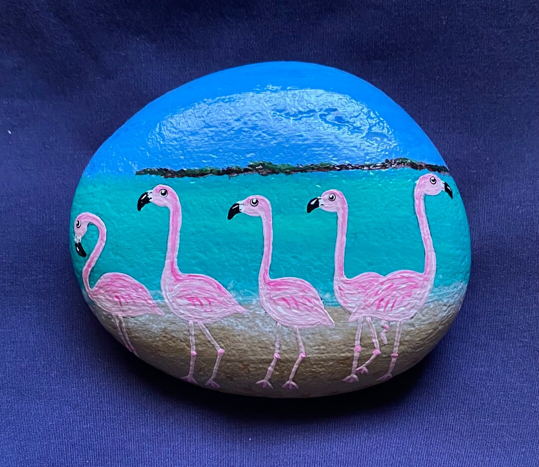 Pink Flamingo Painted Rock, Bird Painted Stone, Flamingos Home Decor ...