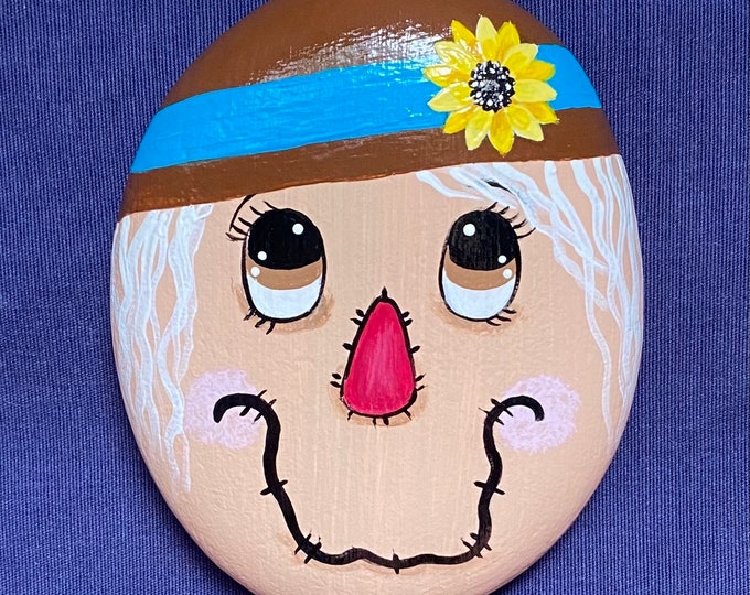 Scarecrow Painted Rock, Fall Painted Stone, Scarecrows Paperweights ...