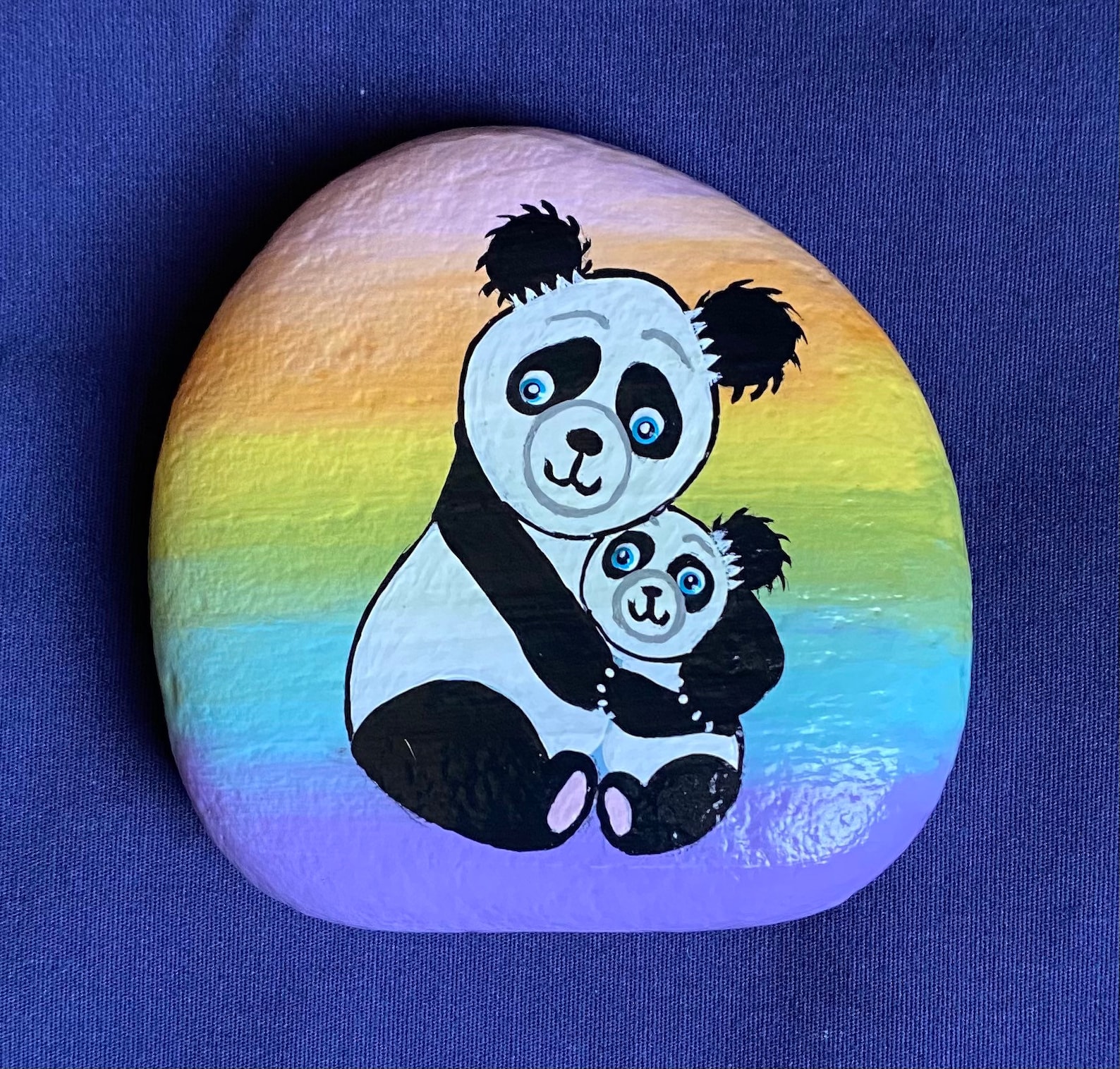 Panda Bear Painted Rock: Animal Painted Stone, Paperweights, Home Decor ...