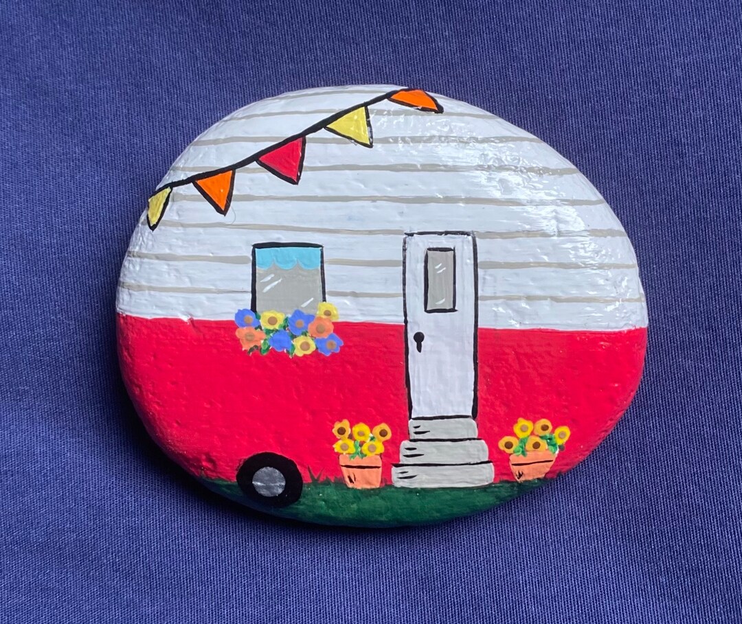 Camping Painted Rock, Camper Painted Stone, Campground Decor and Gifts ...