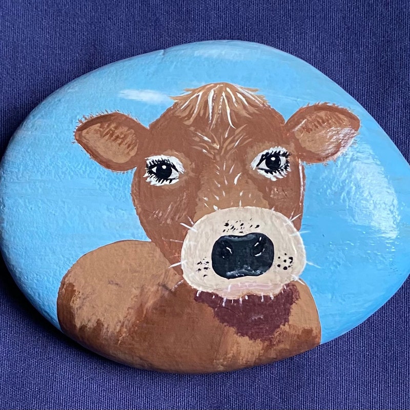 Painted Cow on Rock - Etsy