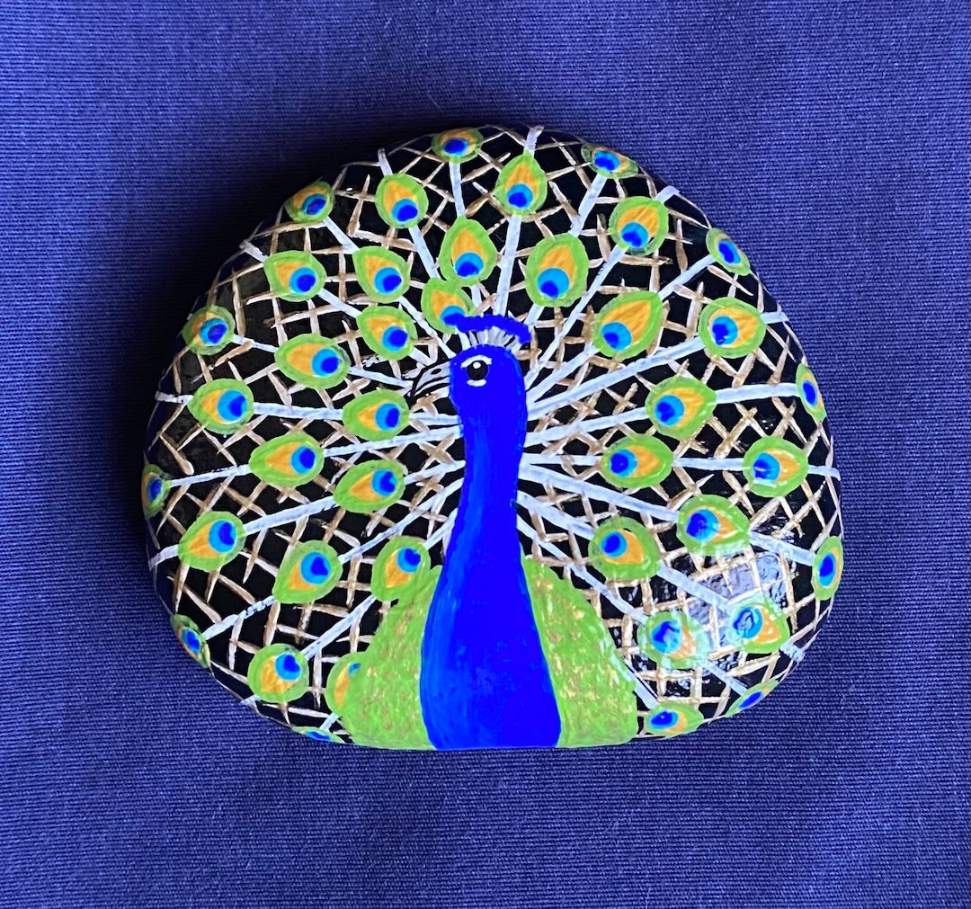 Peacock Painted Rock, Bird Painted Stone, Peacocks Home Decor and Gifts ...
