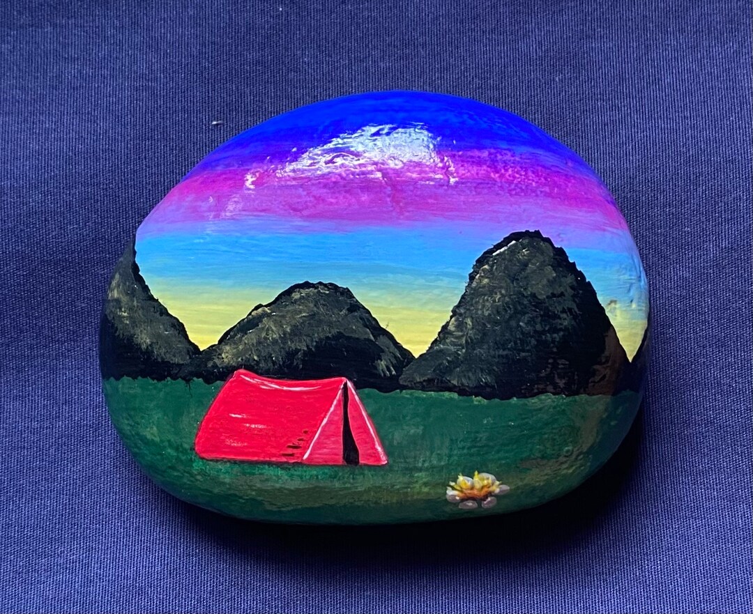 Camping Painted Rock, Tent Painted Stone, Camper Home Decor and Gifts ...