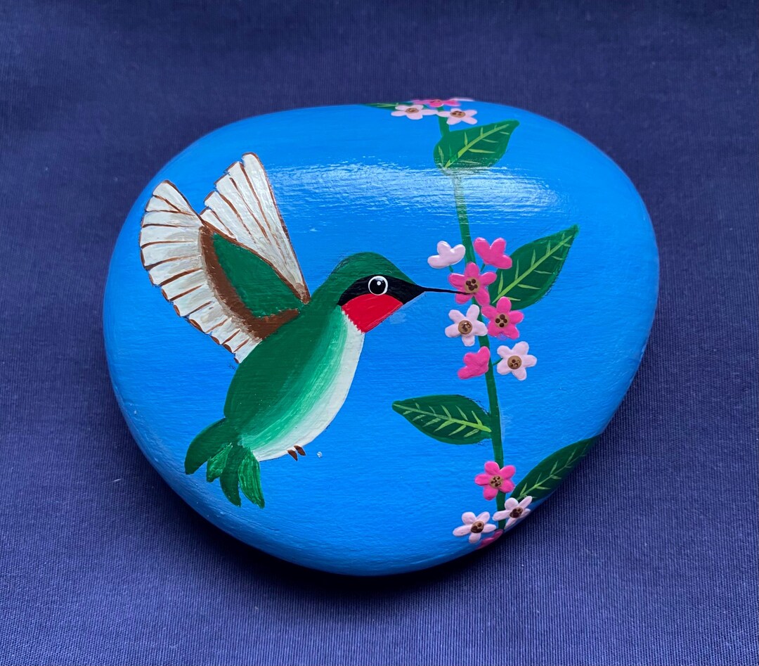Hummingbird Painted Rock, Bird Painted Stone, Hummingbirds Home Decor ...
