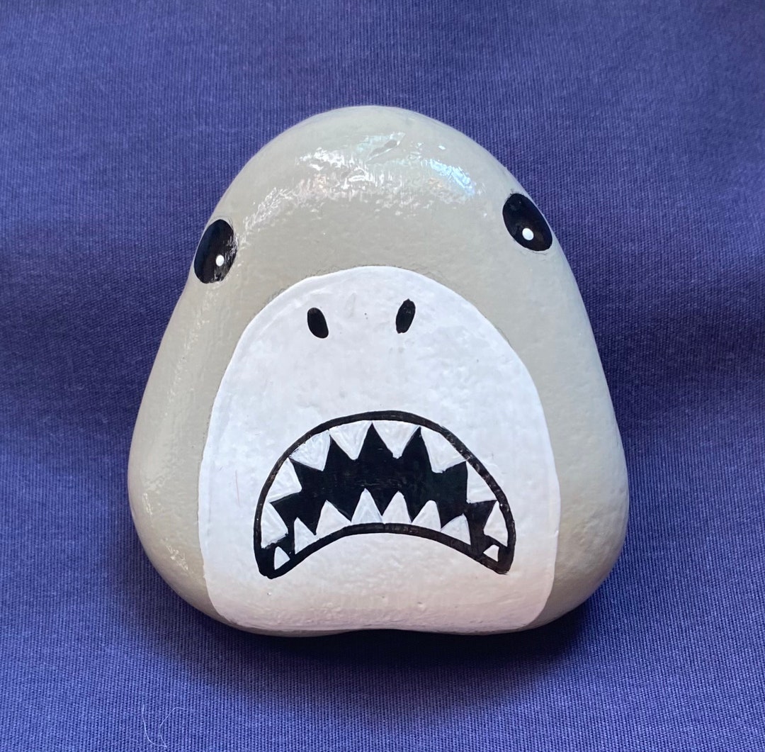 Shark Painted Rock, Fish Painted Stone, Ocean - Sharks Home Decor and ...