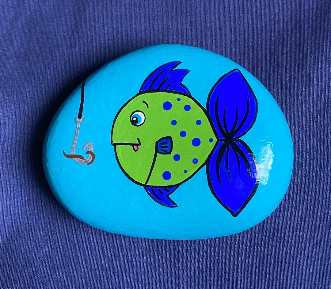 Fish Painted Rock, Fishing Painted Stone, Fish Home Decor and Gifts - Etsy