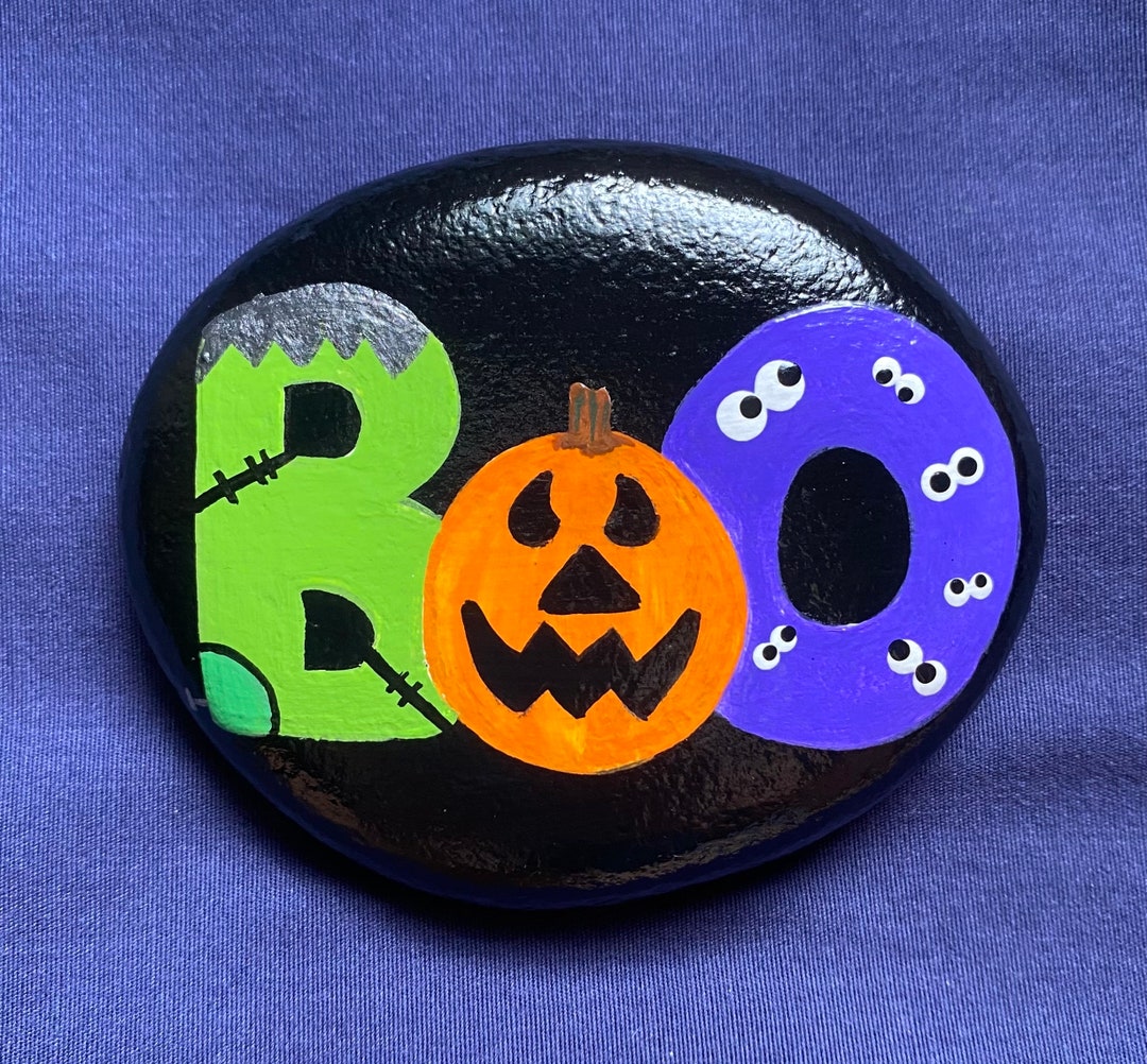 Halloween Painted Rock, Boo Painted Stone, Halloween Decor and Gifts - Etsy
