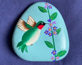 Hummingbird Painted Rock, Bird Painted Stone, Hummingbirds Home Decor ...