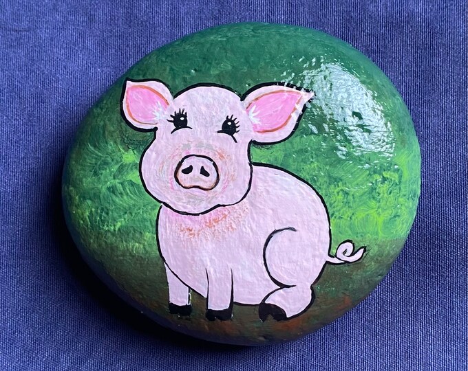 Pig Painted Rock, Animal Painted Stone, Pigs, Farm, Summer, Garden ...