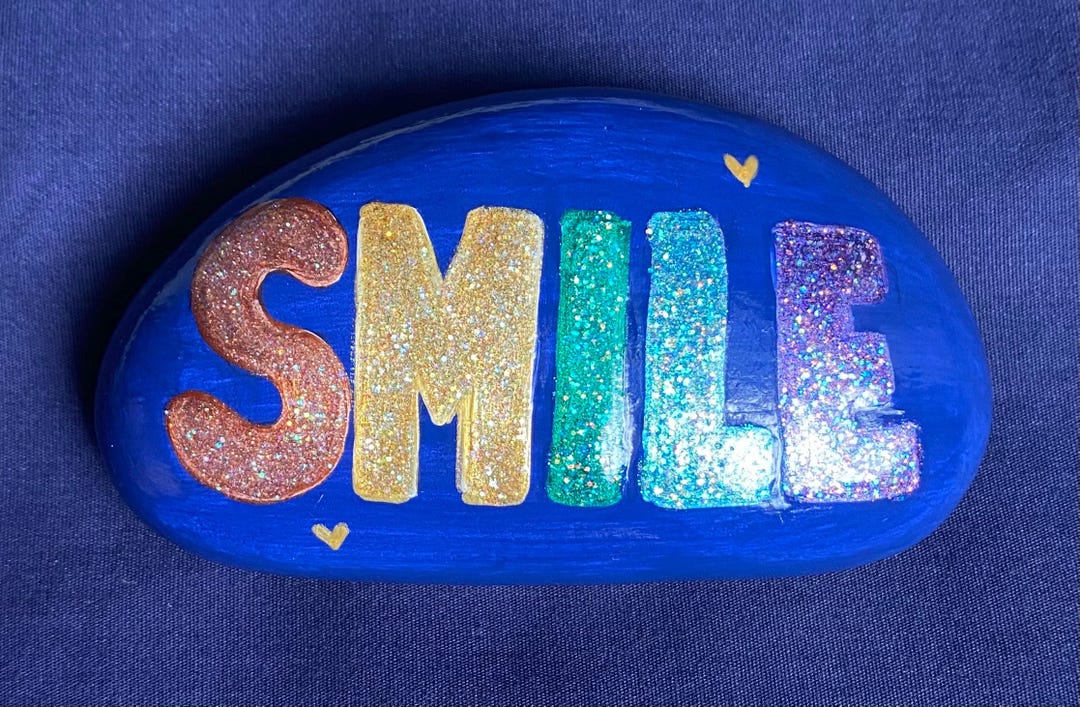Smile Painted Rock, Word Painted Stone, Rainbow Decor and Gifts - Etsy