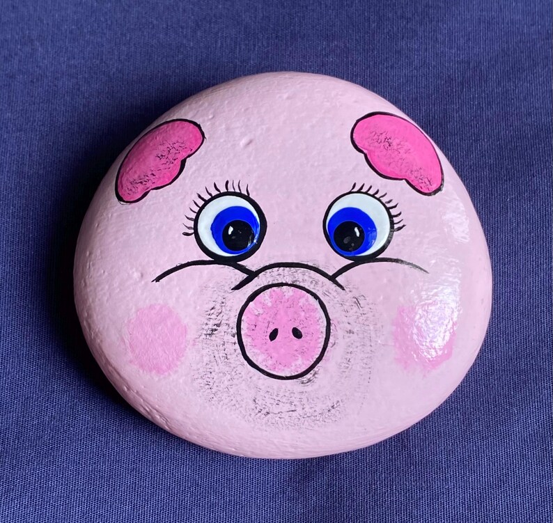 Pig Painted Rock, Animal Painted Stone, Pigs Home Decor and Gifts - Etsy