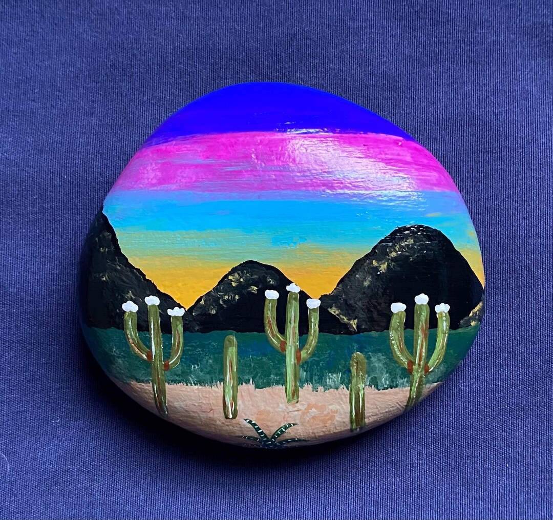 Cactus Painted Rock, Desert Painted Stone, Cacti Home Decor and Gifts ...