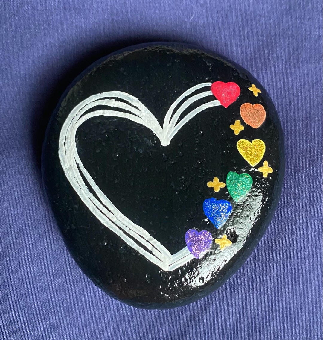 Heart Painted Rock, Love Painted Stone, Hearts, Rainbows, Paperweights ...
