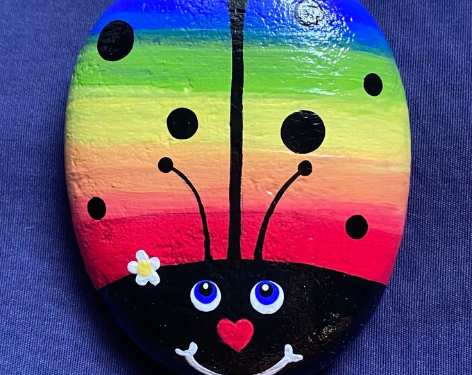 Ladybug Painted Rock, Bug Painted Stone, Rainbows, Beetles, Insects ...