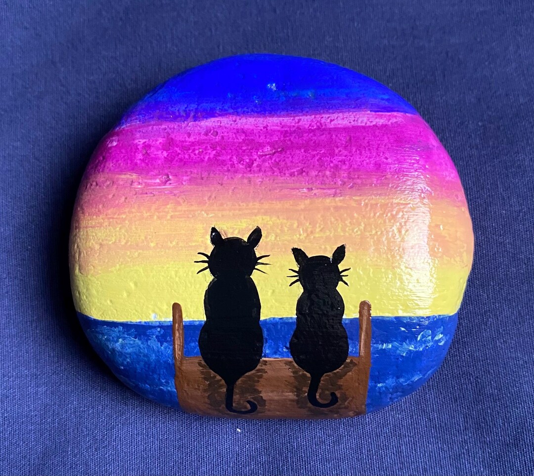 Cat Painted Rock, Animal Painted Stone, Cats Paperweights, Home Decor ...