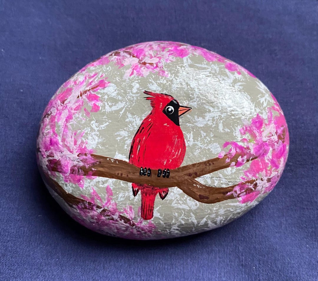 Cardinal Painted Rocks, Red Bird Painted Stones, Cardinals Home Decor ...