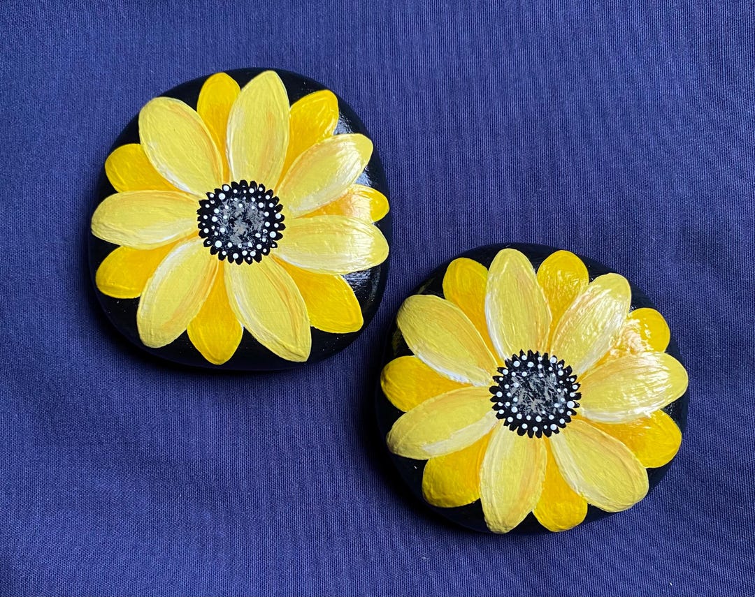 Sunflower Painted Rocks, Floral Painted Stones, Set of 2 Sunflowers ...