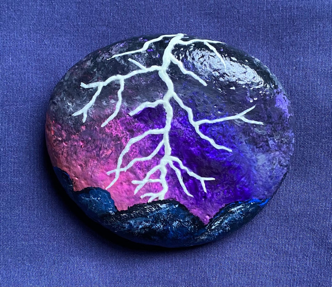 Storm Painted Rock, Mountain Painted Rock, Thunderstorms, Lightning ...