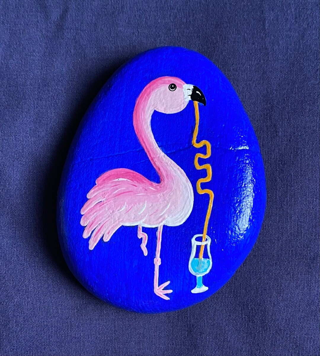 Pink Flamingo Painted Rock, Bird Painted Stone, Flamingos Home Decor ...