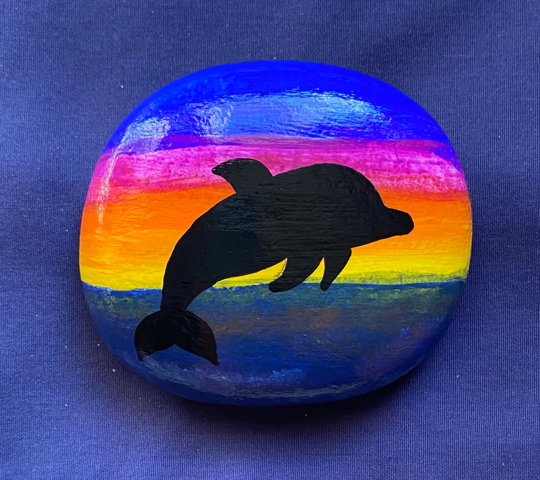 Dolphin Painted Rock Animal Painted Stone Fish Sunsets - Etsy