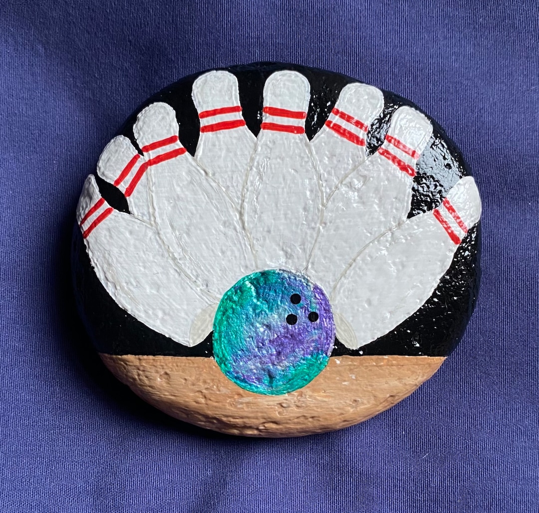 Bowling Painted Rock: Sports Painted Stone, Paperweights - Etsy