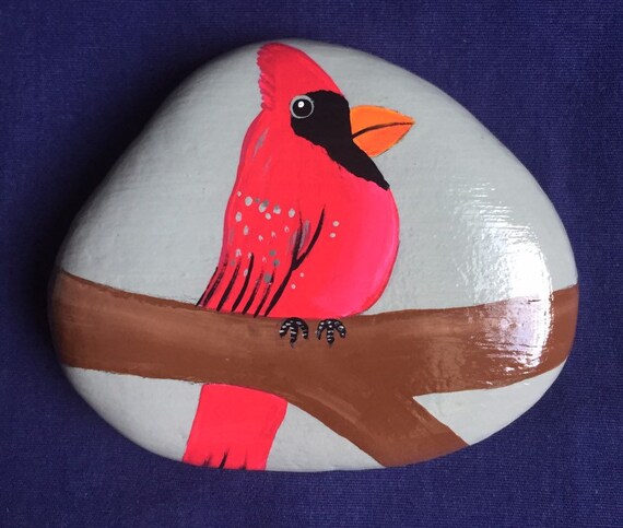 Cardinal Painted Rock red Bird Painted Stone Animals | Etsy